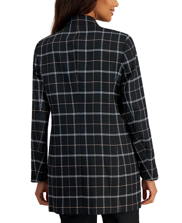 Kasper Petite Plaid Star-Collar Open-Front Topper Jacket - Macy's