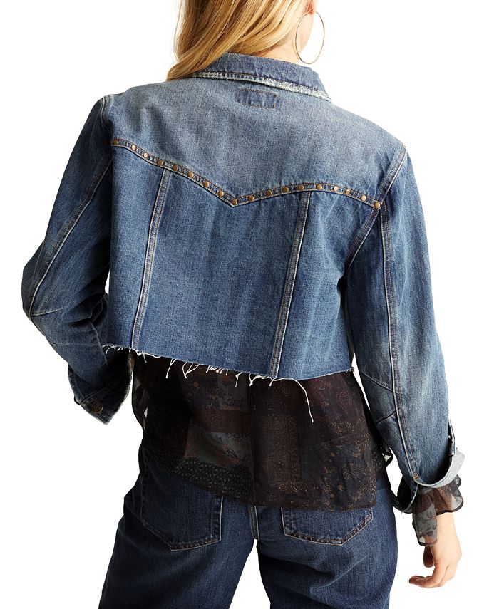 Frye Women's Studded Cropped Cotton Cargo Denim Jacket - Macy's