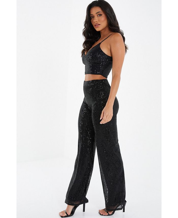 QUIZ Women's Sequin High Waisted Palazzo Trouser - Macy's