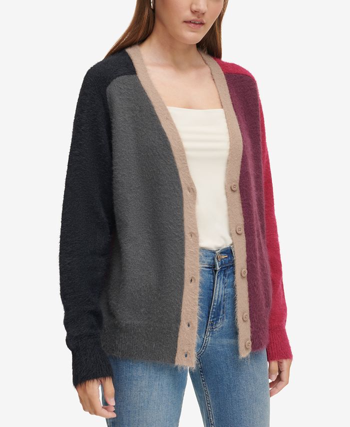 Calvin Klein Jeans Women's Colorblocked Long Sleeve V-Neck Cardigan ...