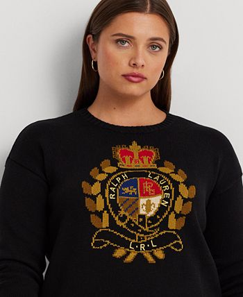 Lauren Ralph Lauren Plus Size Intarsia-Knit Crest Sweater - Macy's