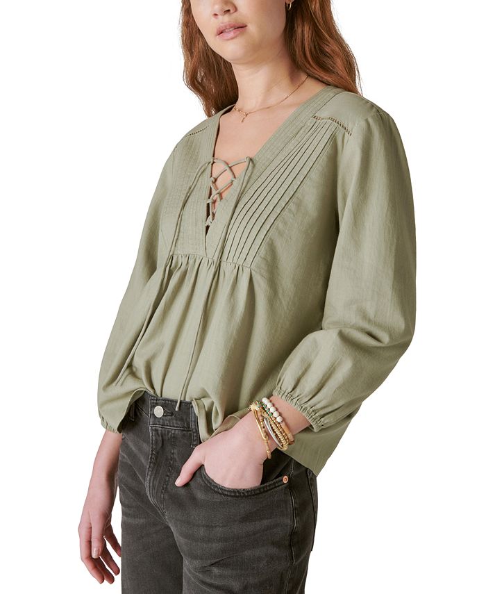 Lucky Brand Women's Lace Up Peasant Blouse - Macy's
