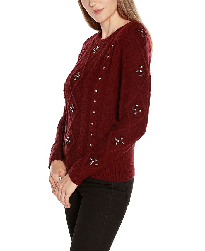 Belldini Black Label Women's Embellished Cable Knit Sweater - Macy's
