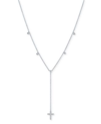 Diamond Cross 18" Lariat Necklace (1/5 ct. t.w.) in Sterling Silver ...
