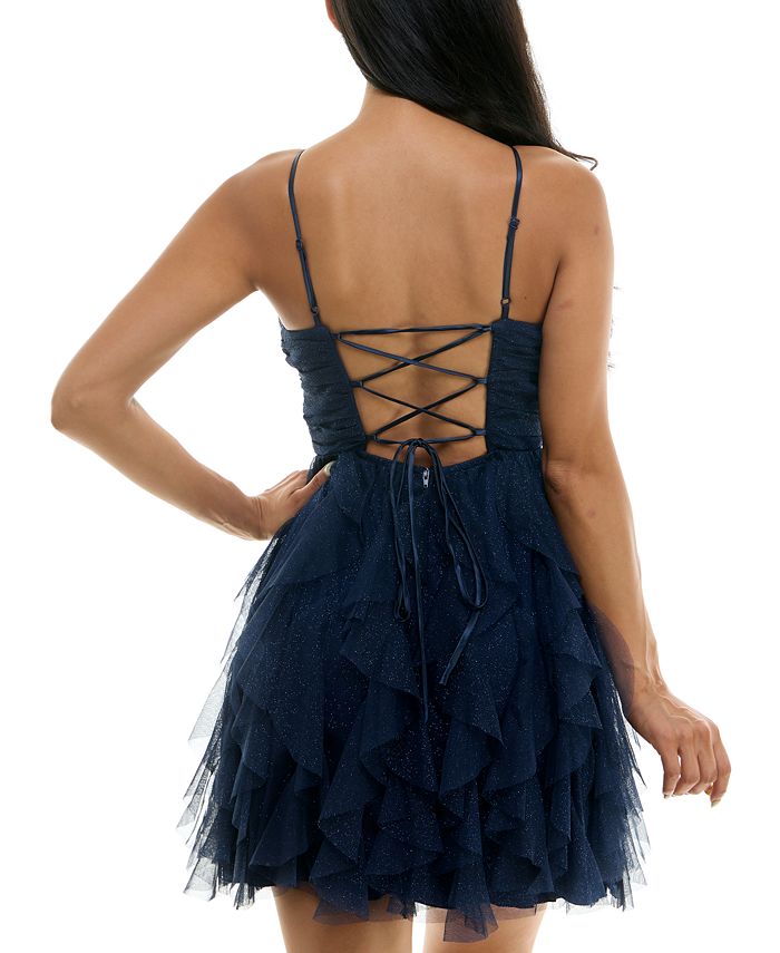 pear culture Juniors' Glitter-Mesh Petal Fit & Flare Dress - Macy's