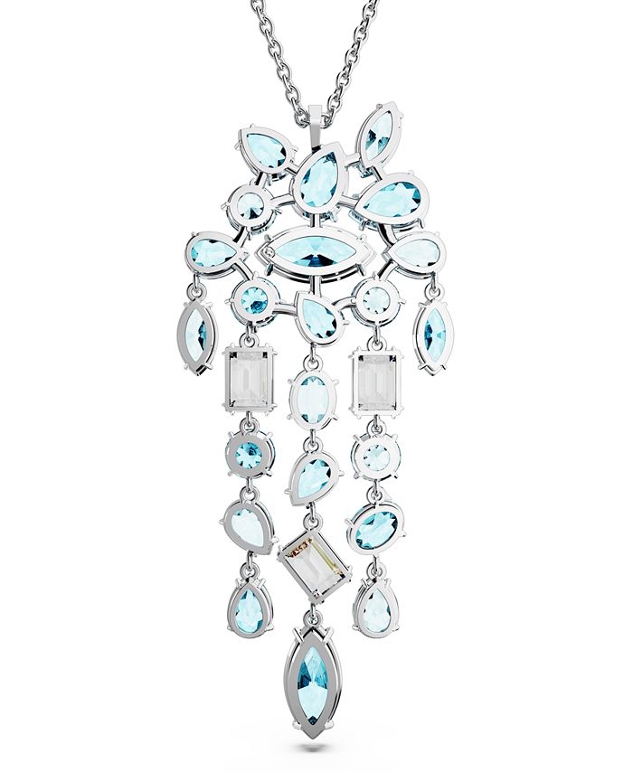 Swarovski Silver-Tone Gema Blue Crystal Chandelier Pendant Necklace, 17 ...