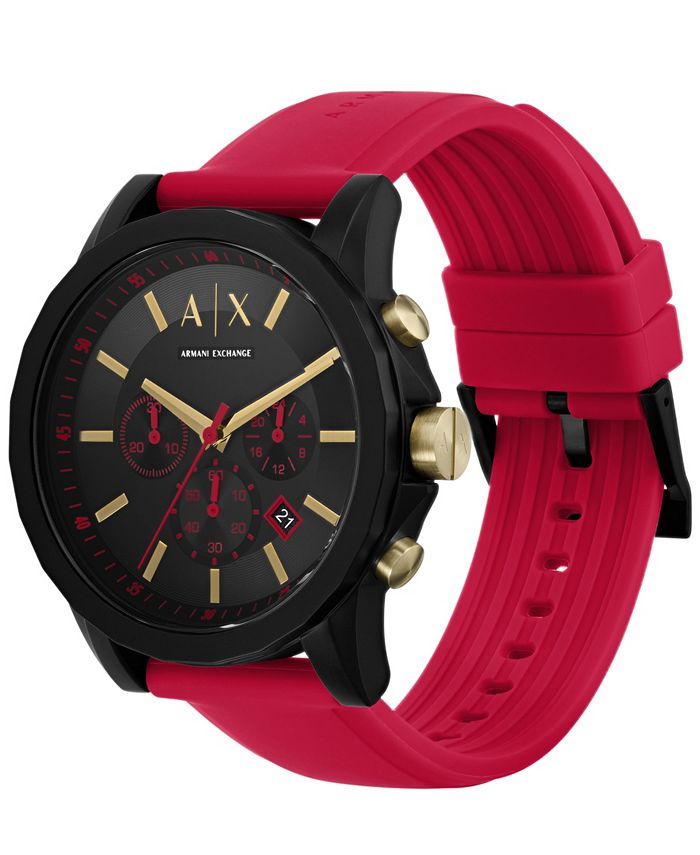 A|X Armani Exchange Men's Outerbanks Chronograph Red Silicone Watch ...