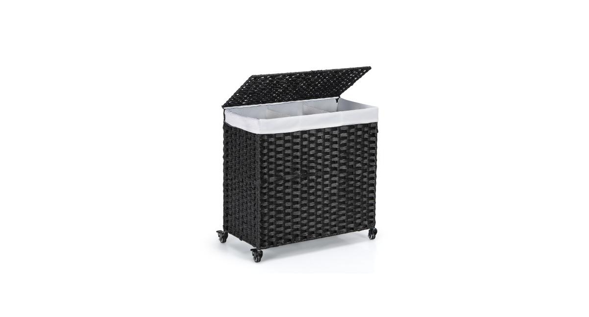 Click here for Laundry Hamper with Wheels and Lid-Black - Black prices