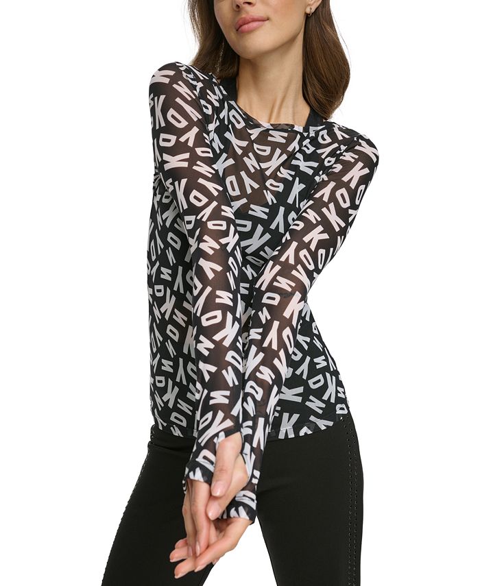 DKNY Women's Scramble Printed Mesh Top - Macy's