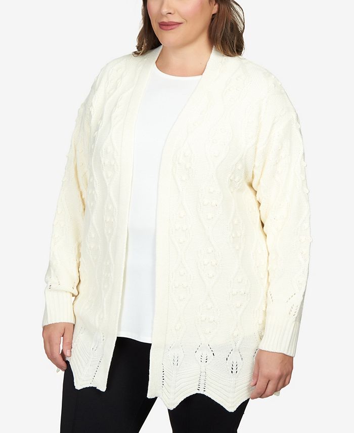 Ruby Rd. Plus Size Solid Textured Zigzag Hem Open Cardigan Sweater - Macy's