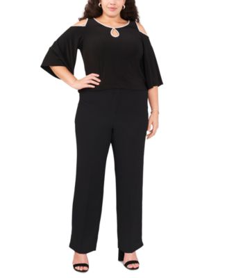 MSK Plus Size Rhinestone-Trim Cold-Shoulder Keyhole Top - Macy's