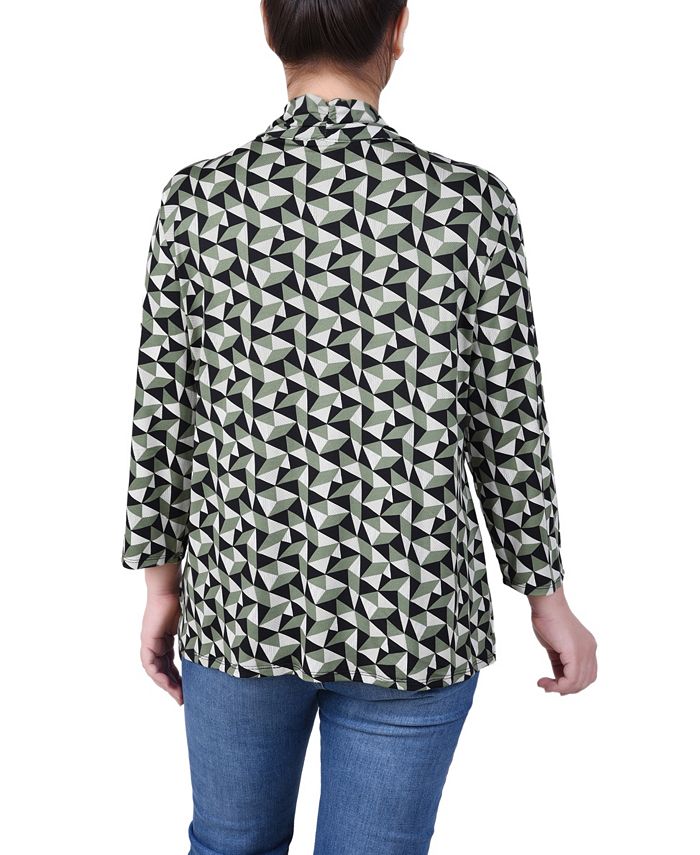 NY Collection Petite Puff Print 3/4 Sleeve Two-Fer Top - Macy's