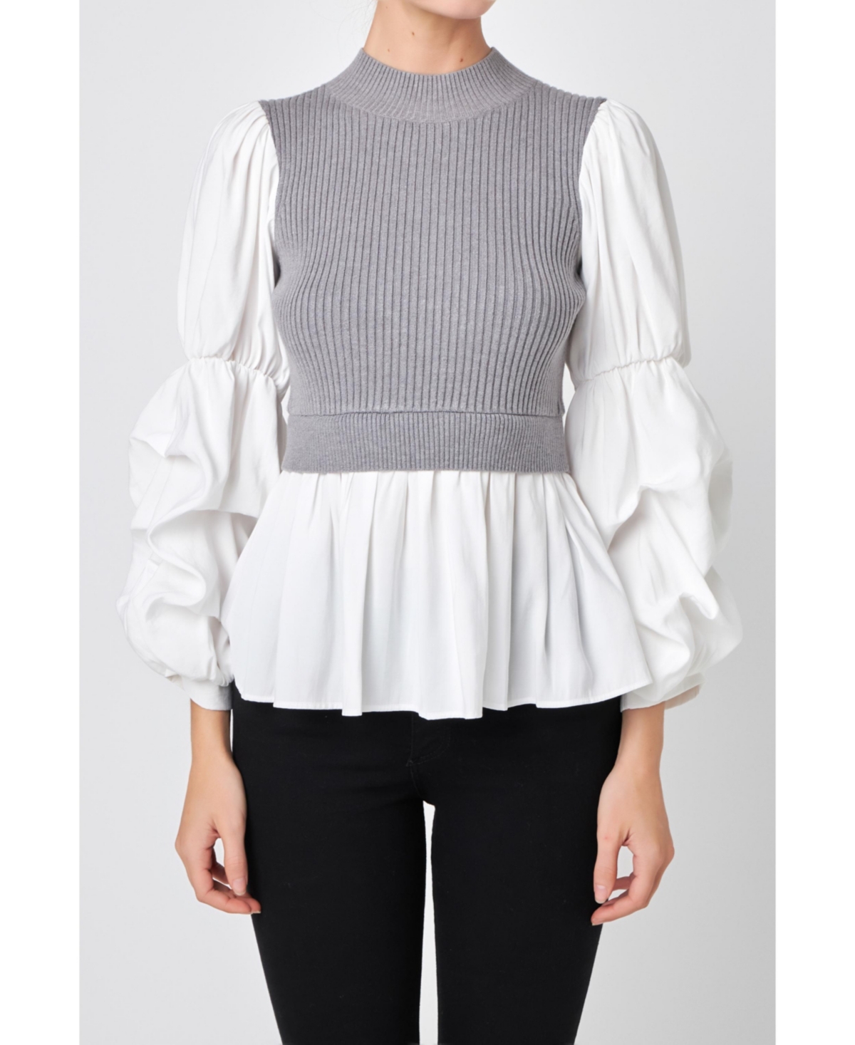Click here for Womens Mixed Media Top - Heather grey/white prices