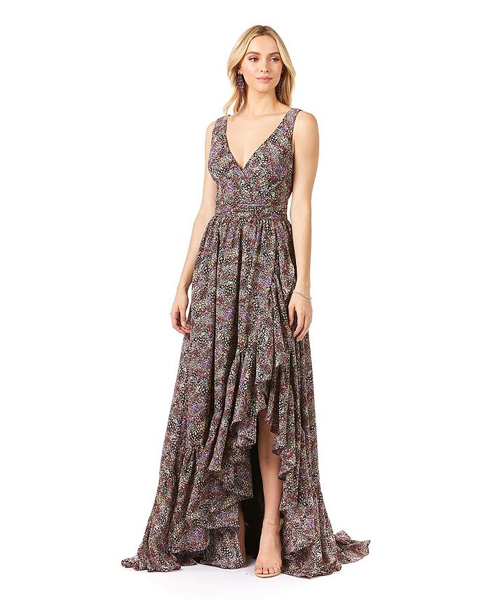 Lara Women's V-Neck Long Print Gown Hi-Low Wrap - Macy's