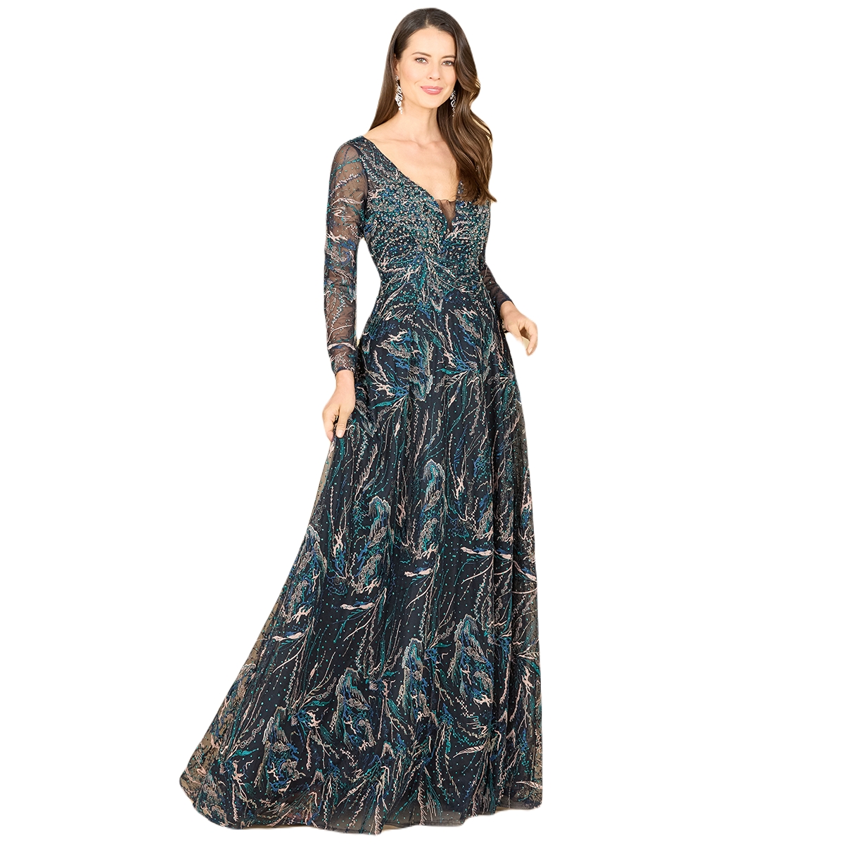 Click here for Lara Womens Lace Gown With Long Sleeves - Dark blu... prices
