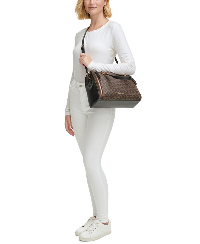 Calvin Klein Garnet Signature Triple Compartment Top Zipper Satchel ...