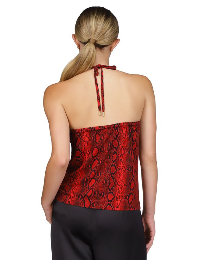 Michael Kors Women's Snakeskin-Print Chain-Neck Halter Top - Macy's