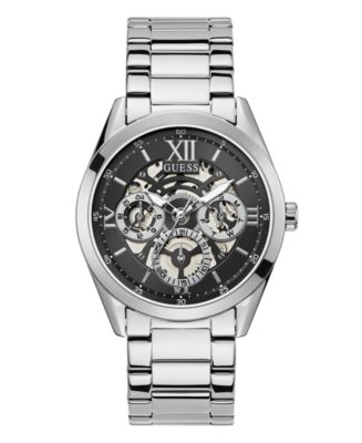 GUESS Men's Multi-Function Silver-Tone Stainless Steel Watch 42mm - Macy's