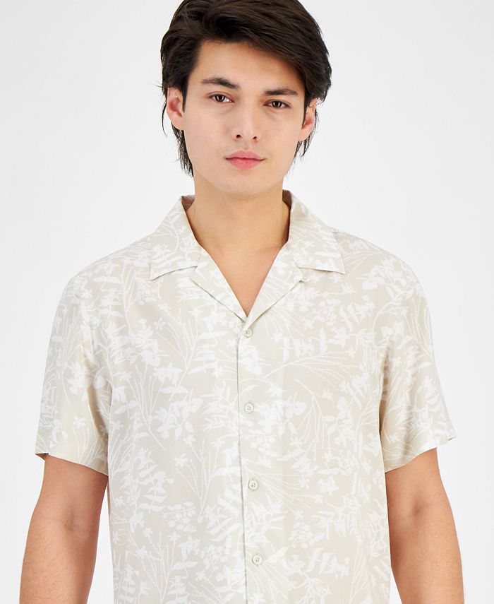 I N C International Concepts Mens Regular Fit Botanical Print Button