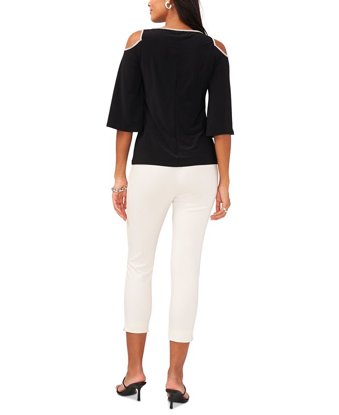 MSK Petite Beaded-Trim Keyhole Cold-Shoulder Knit Top - Macy's