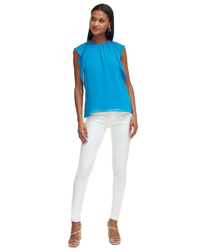 Calvin Klein Women's Chiffon Flutter-Sleeve Top - Macy's