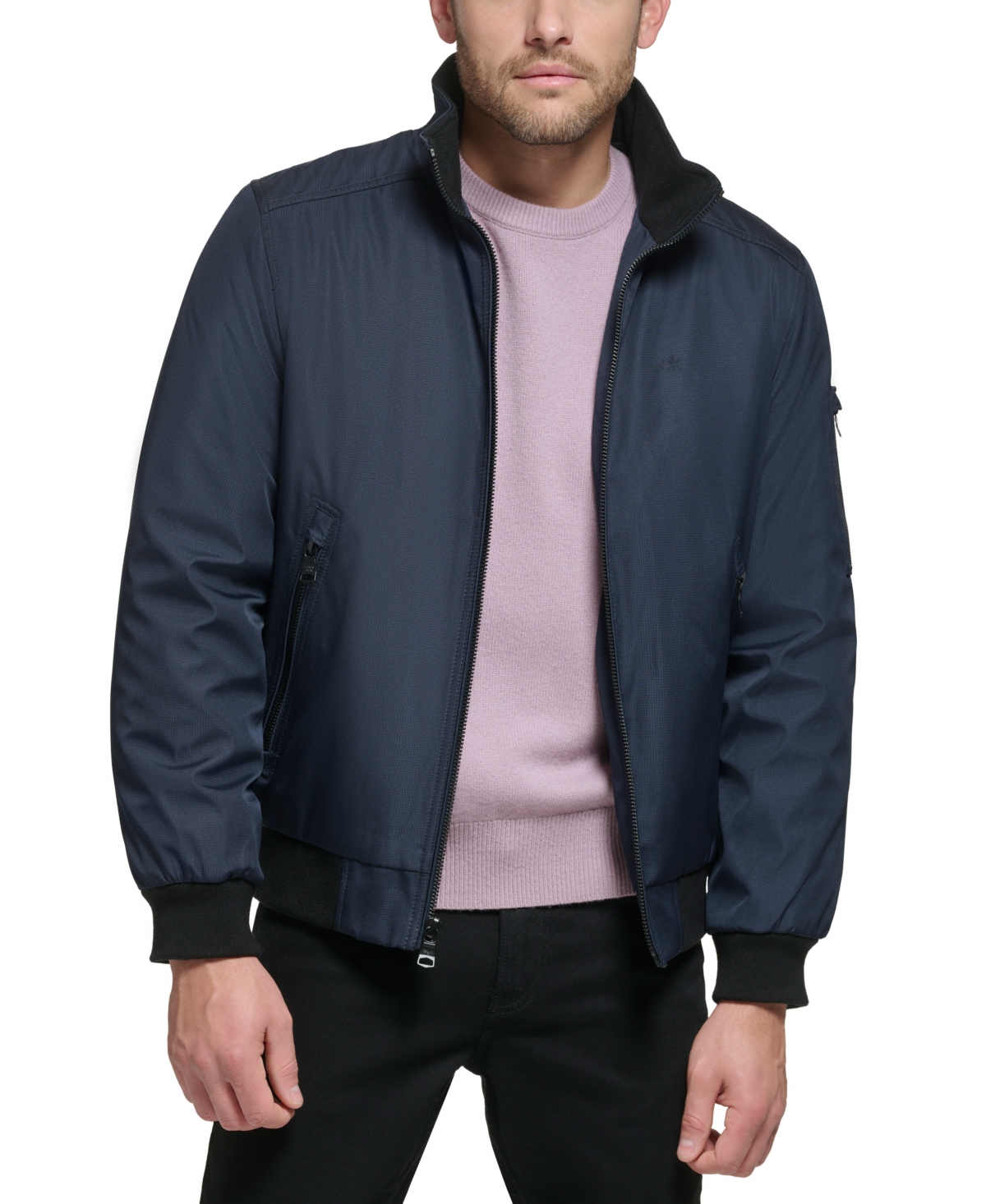 Calvin Klein Mens Classic Zip-Front Ripstop Bomber Jacket - True Navy