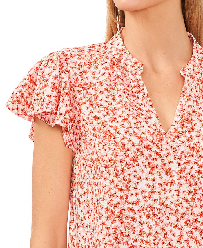 CeCe Women's V-Neck Ruffle-Short-Sleeve Blouse - Macy's