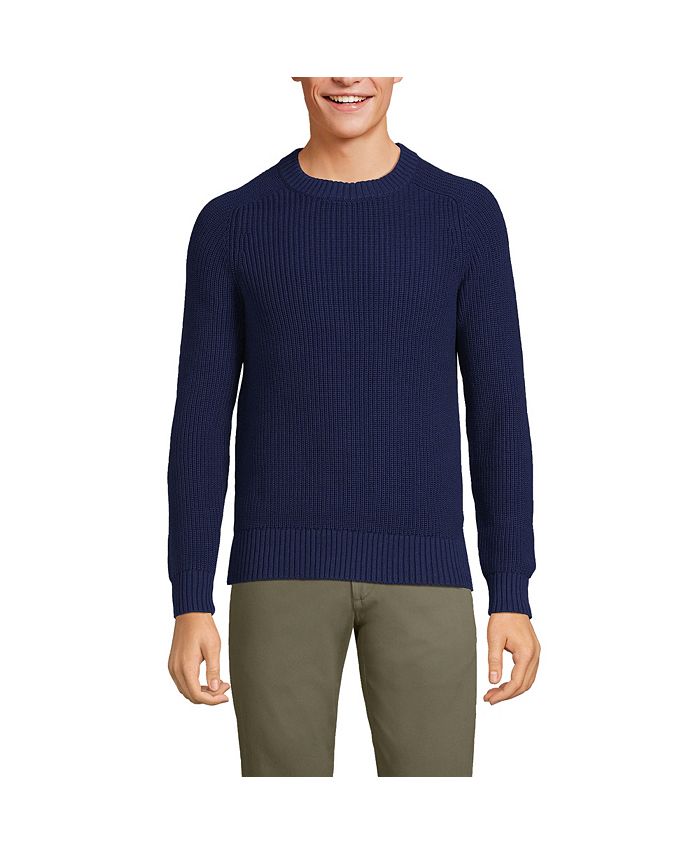Lands' End Men's Cotton Drifter Saddle Crewneck Shaker Sweater - Macy's