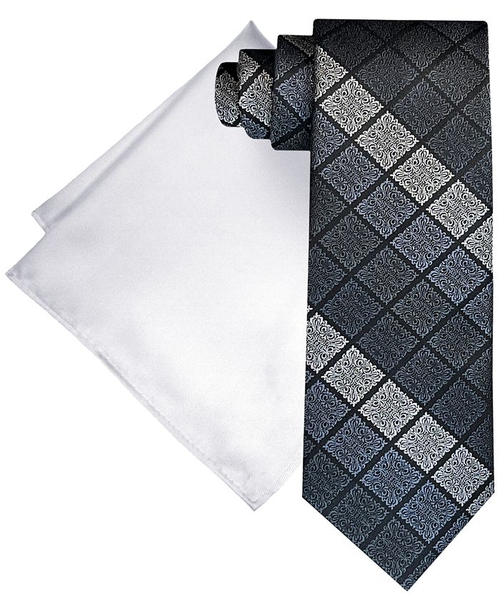 Steve Harvey Men's Ornate Block Tie & Solid Pocket Square Set - Macy's