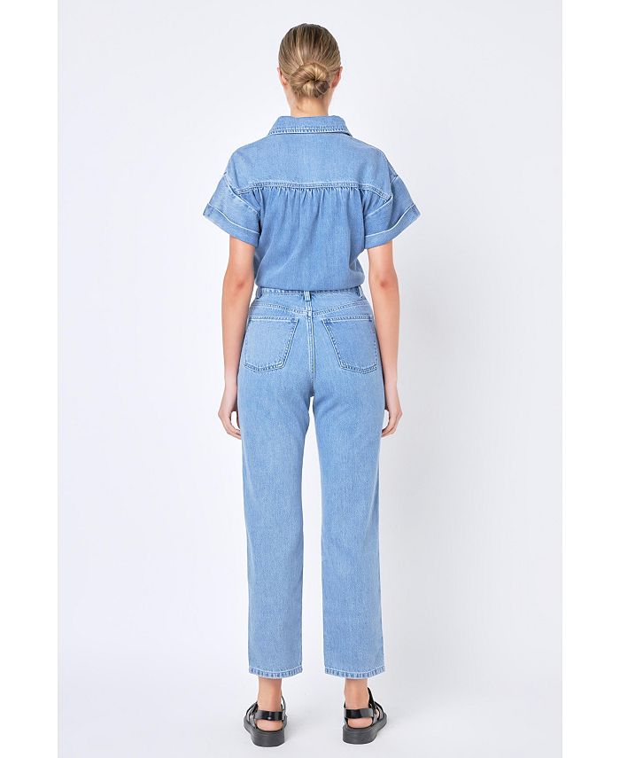Grey Lab Women's Short Sleeve Denim Jumpsuit - Macy's
