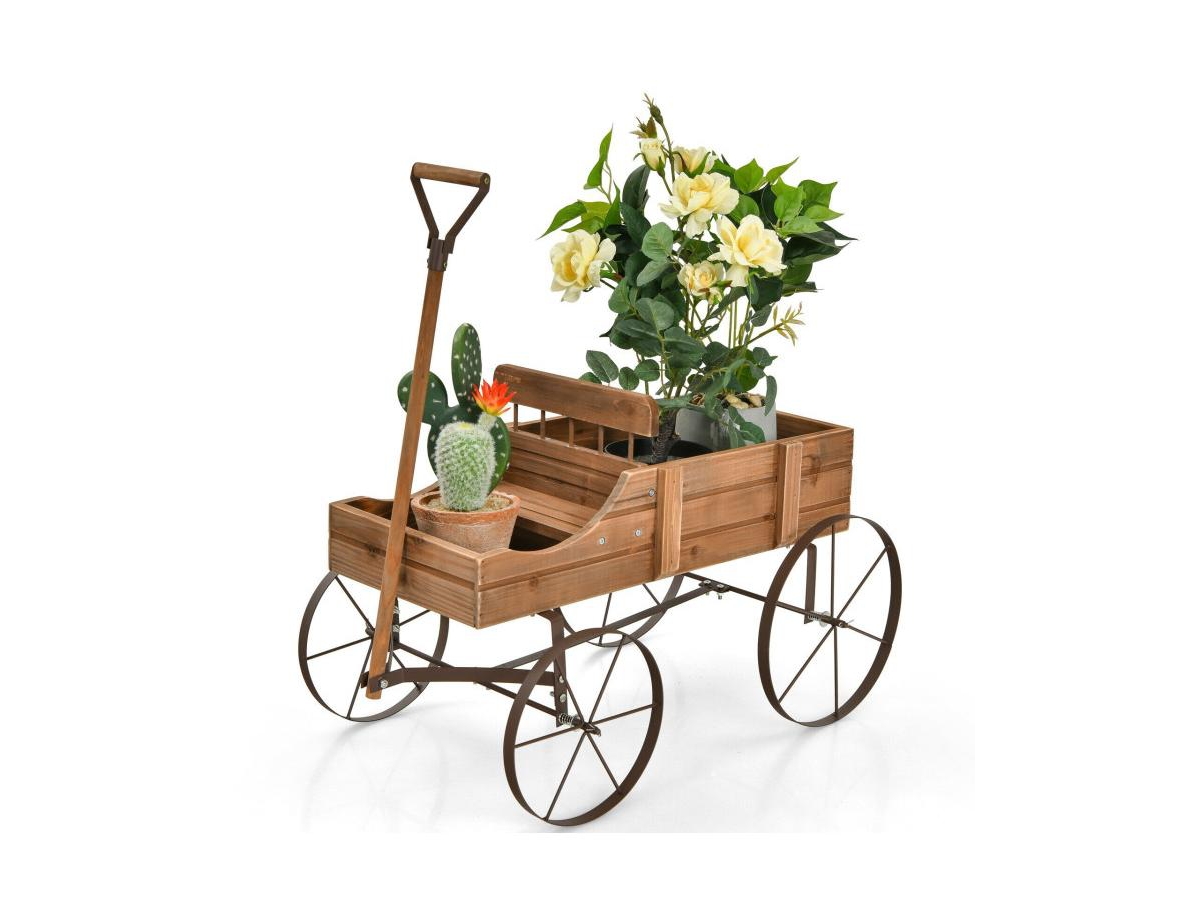 Click here for Wooden Wagon Plant Bed with Metal Wheels for Garde... prices