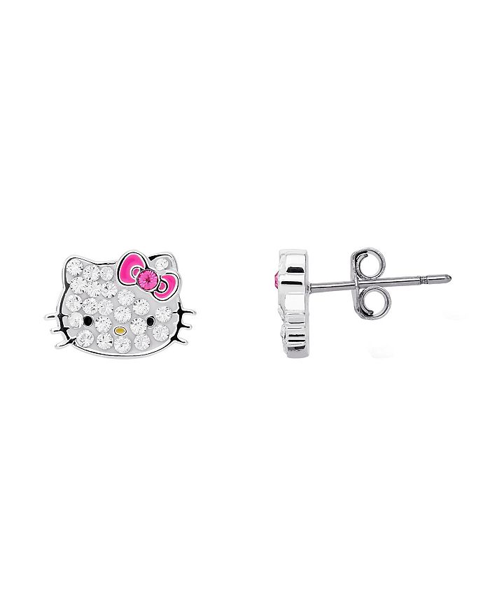 Hello Kitty Sanrio Clear Crystal Silver Plated Stud Earrings ...