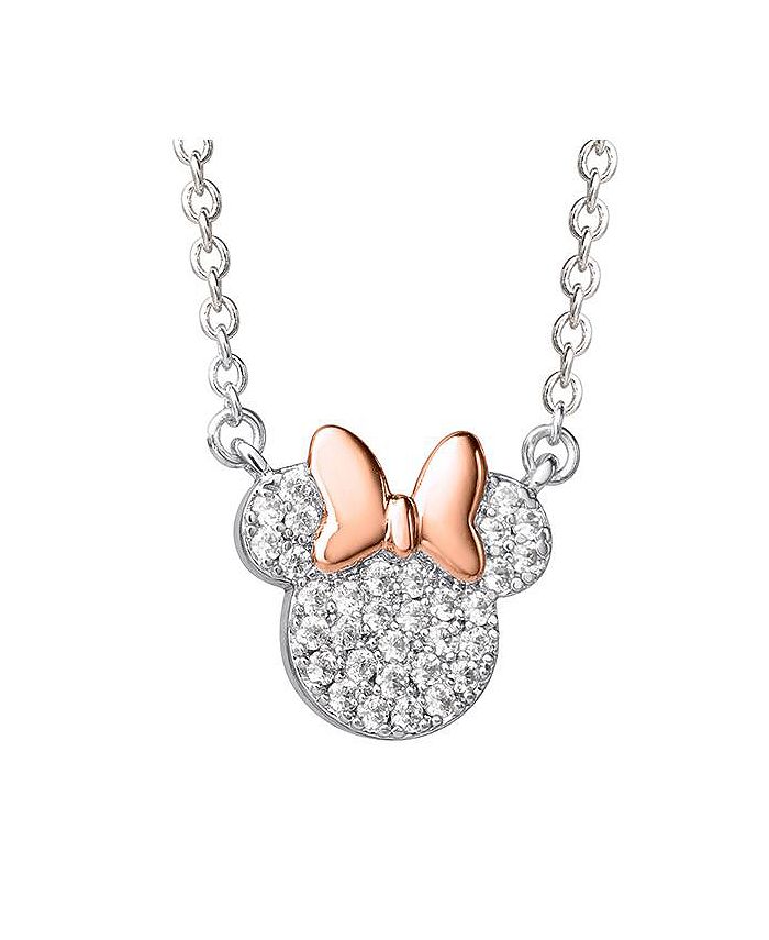 Disney Womens Minnie Mouse Silver Plated Cubic Zirconia Necklace, 16+2 ...