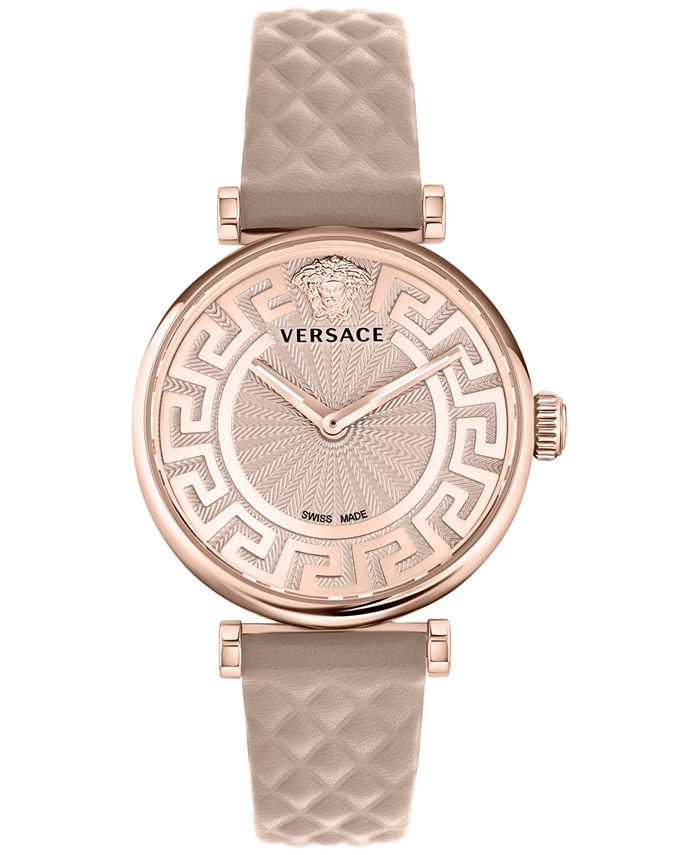 Versace Women's Swiss Greca Chic Ivory Leather Strap Watch 35mm - Macy's