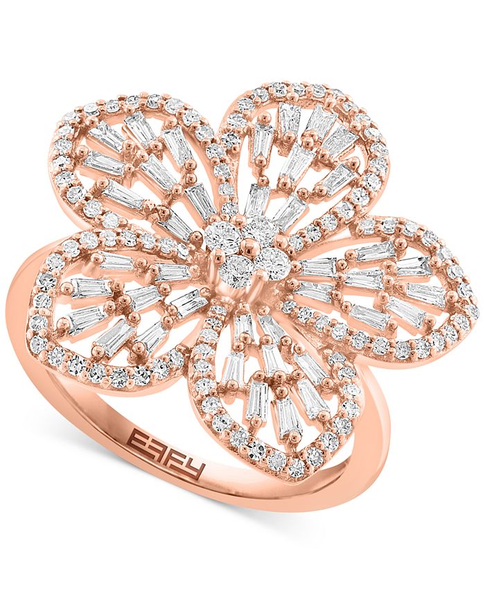 EFFY Collection EFFY® Diamond Round & Baguette Flower Ring (3/4 ct. t.w ...