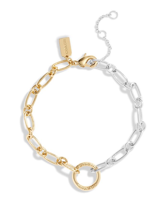 COACH Two-Tone Signature Logo Charm Starter Bracelet - Macy's
