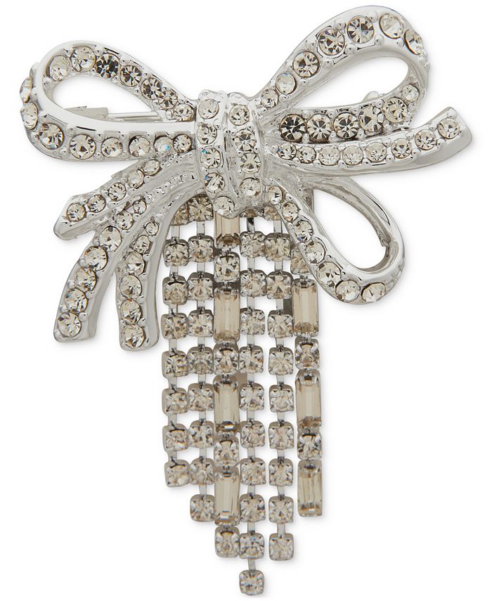 Anne Klein Silver-Tone Mixed Crystal Bow Fringe Pin - Macy's