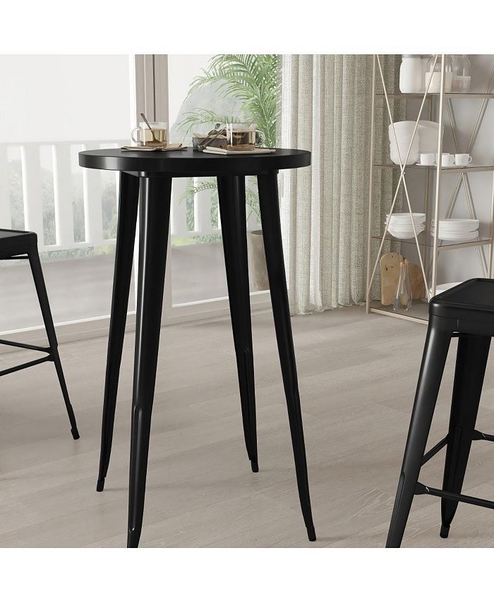 MERRICK LANE Cynthia Round Bar Height Patio Table With Powder Coated ...