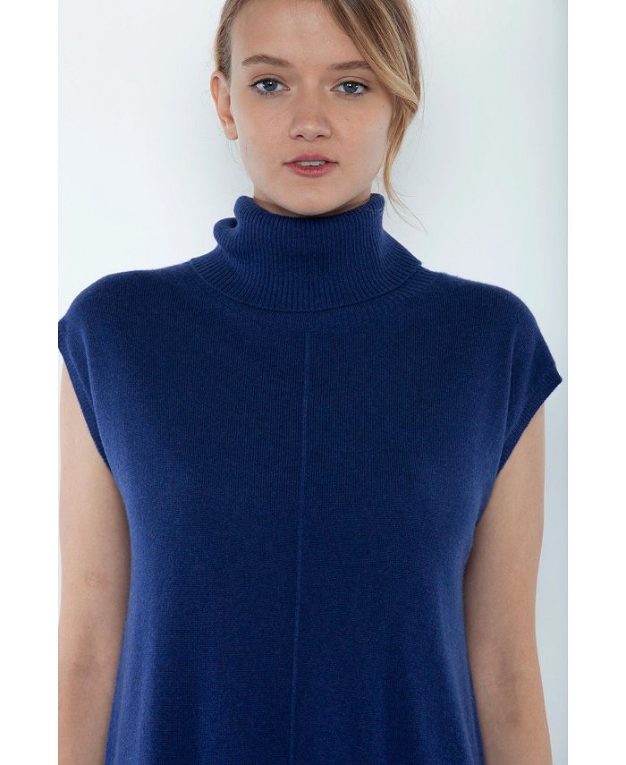 JENNIE LIU Women's 100% Pure Cashmere Sleeveless Turtleneck Hi-Lo Tunic ...