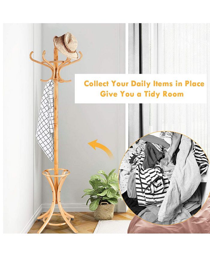 Slickblue Wood Standing Hat Coat Rack with Umbrella Stand - Macy's
