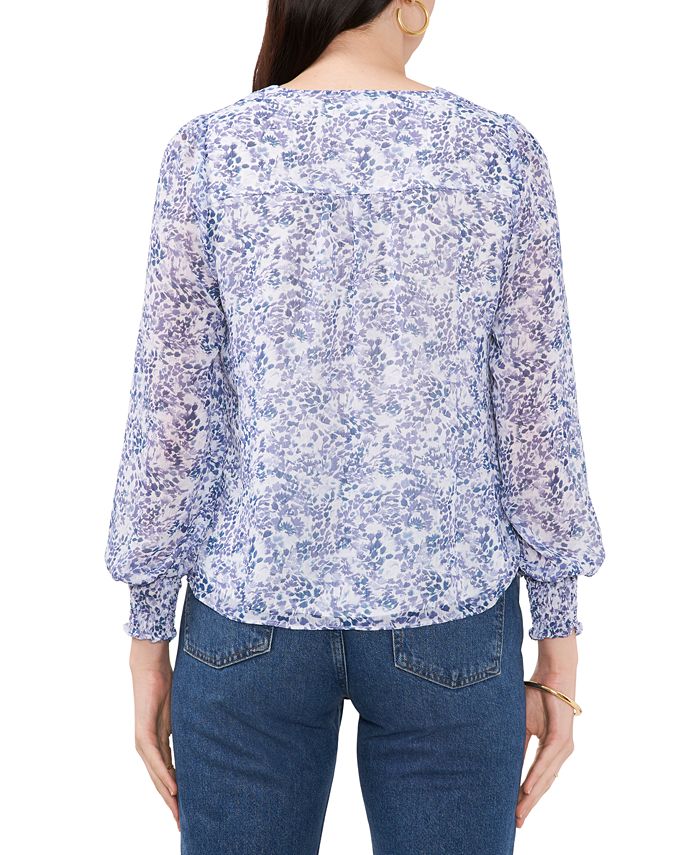 Sam & Jess Petite Button-Front Smocked-Shoulder Blouse - Macy's