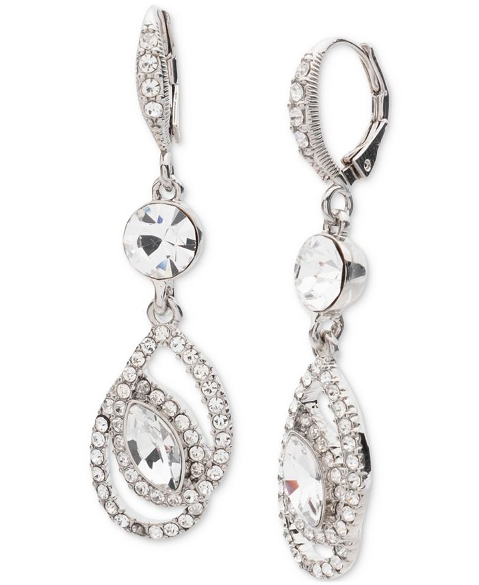 Givenchy Silver-Tone Crystal Pavé Pear Drop Earrings - Macy's