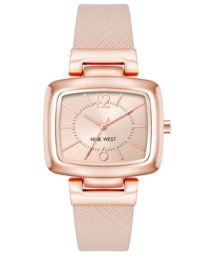 Nine West Women's Quartz Blush Pink Textured Faux Leather Watch, 36mm ...