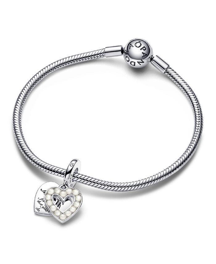 Pandora Mixed Stone Pearlescent White Heart Double Dangle Charm - Macy's