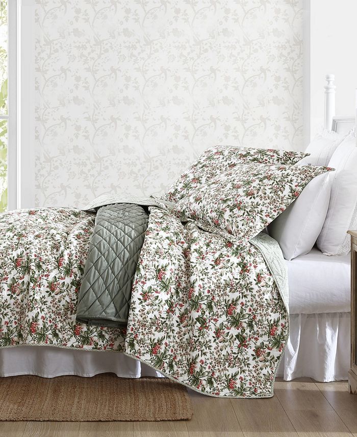 Laura Ashley Bramble Floral Cotton Reversible 2-Piece Quilt Set, Twin ...