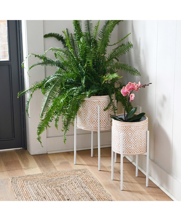 Storied Home Modern Boho Embossed Metal Planters with Stands - Macy's