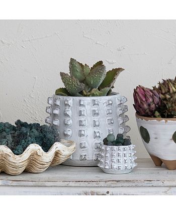 Storied Home Stoneware Sculptural Planter with Raised Dots Vase - Macy's