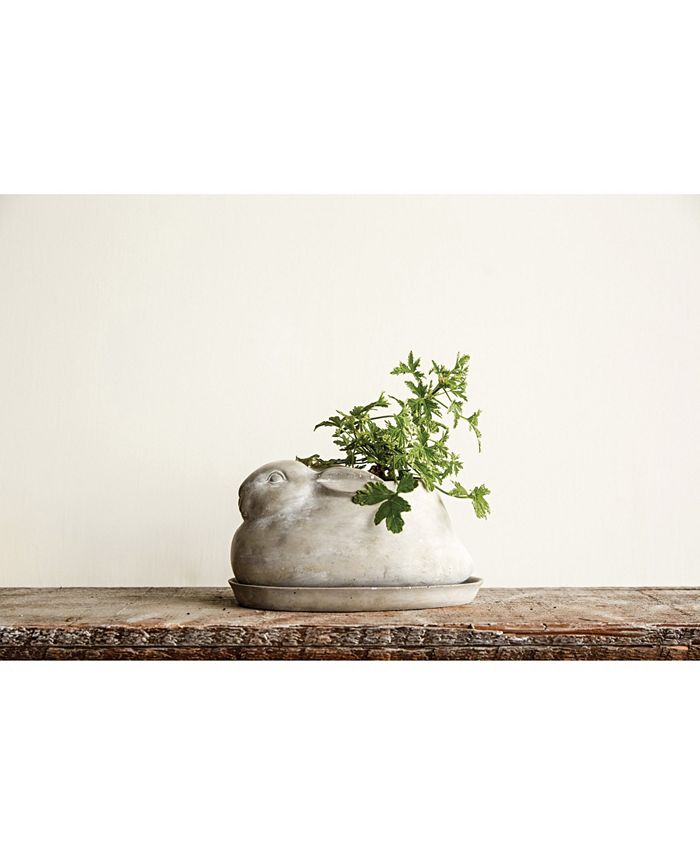 Storied Home Cement Rabbit Planter with Saucer Set of 2 Pieces - Macy's