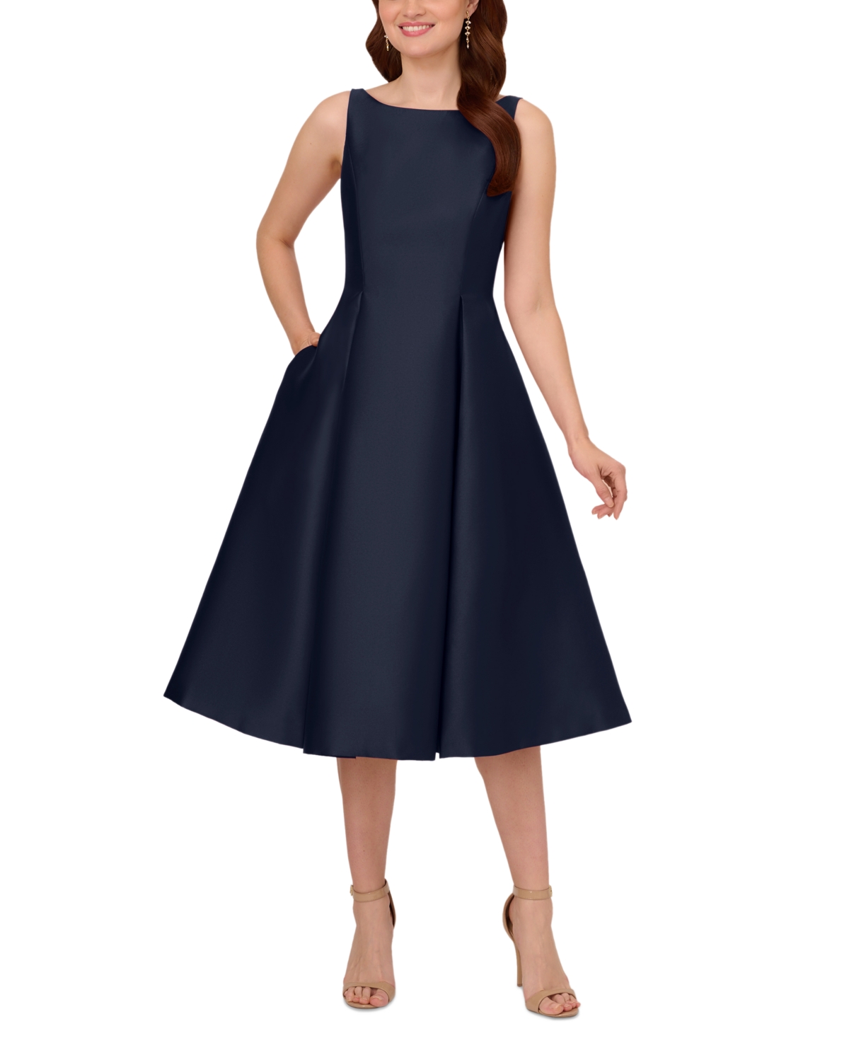 Click here for Adrianna Papell Boat-Neck A-Line Dress - Midnight prices