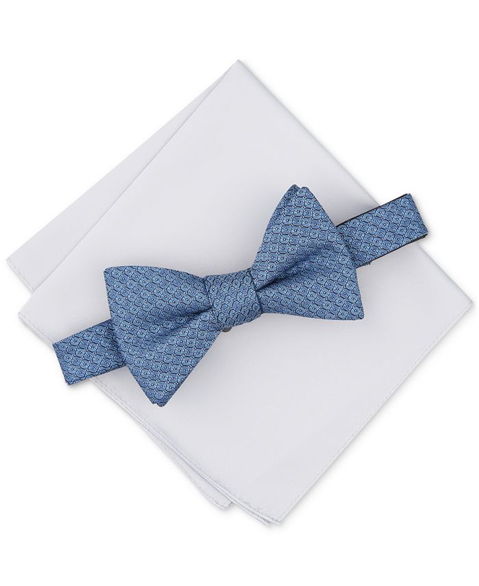 Alfani Men's Stirling Geo-Pattern Bow Tie & Solid Pocket Square Set ...